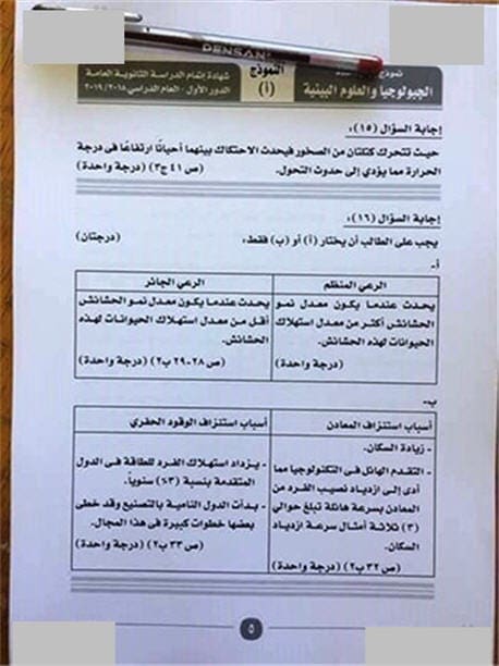 نموذج إجابة مادة الجيولوجيا للثانوية العامة 2019 صحح إجابتك وأعرف